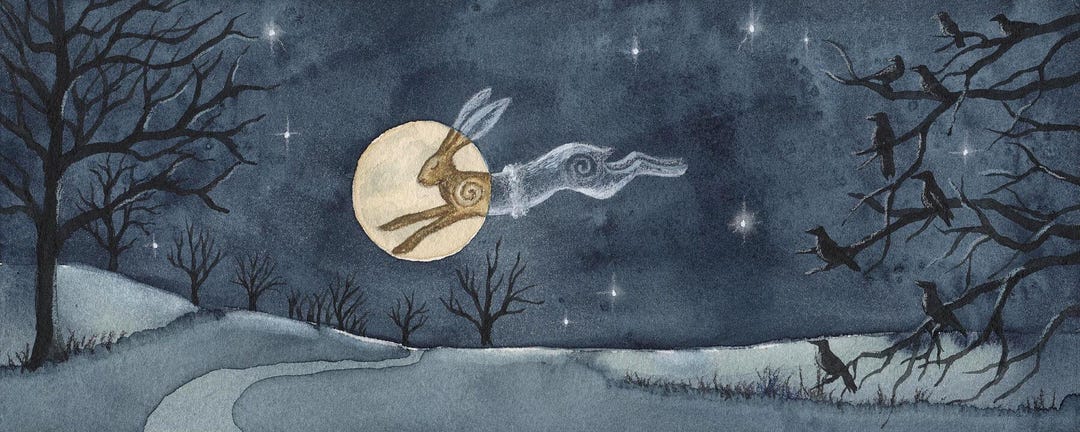Luna Moon Hare at Winter Solstice Limited Edition Print by Wendy Andrew ...