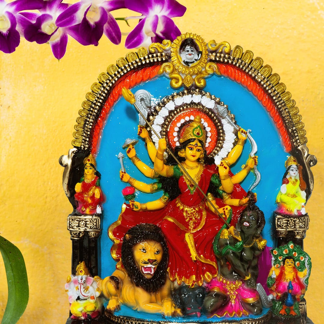Large Bengali Durga Statue With Family Mahishasura Mardini Maa Durga ...
