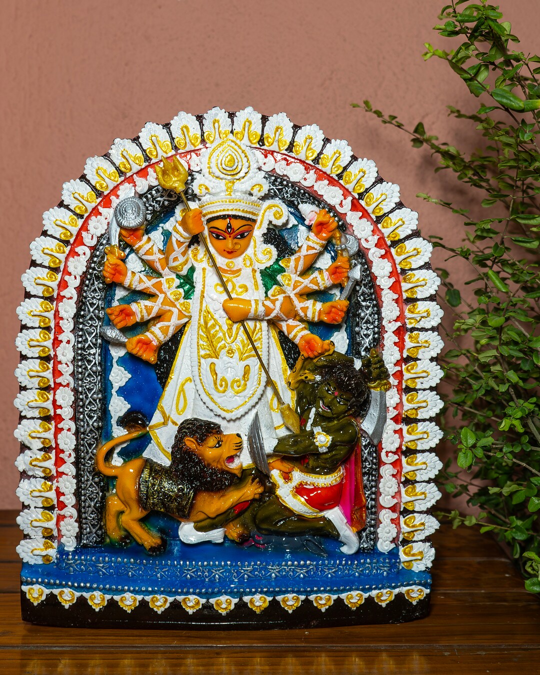 Bengal Mahisasurmardini Durga Statue in Daker Saj India Hindu Goddess Statue Handmade of Marble ...