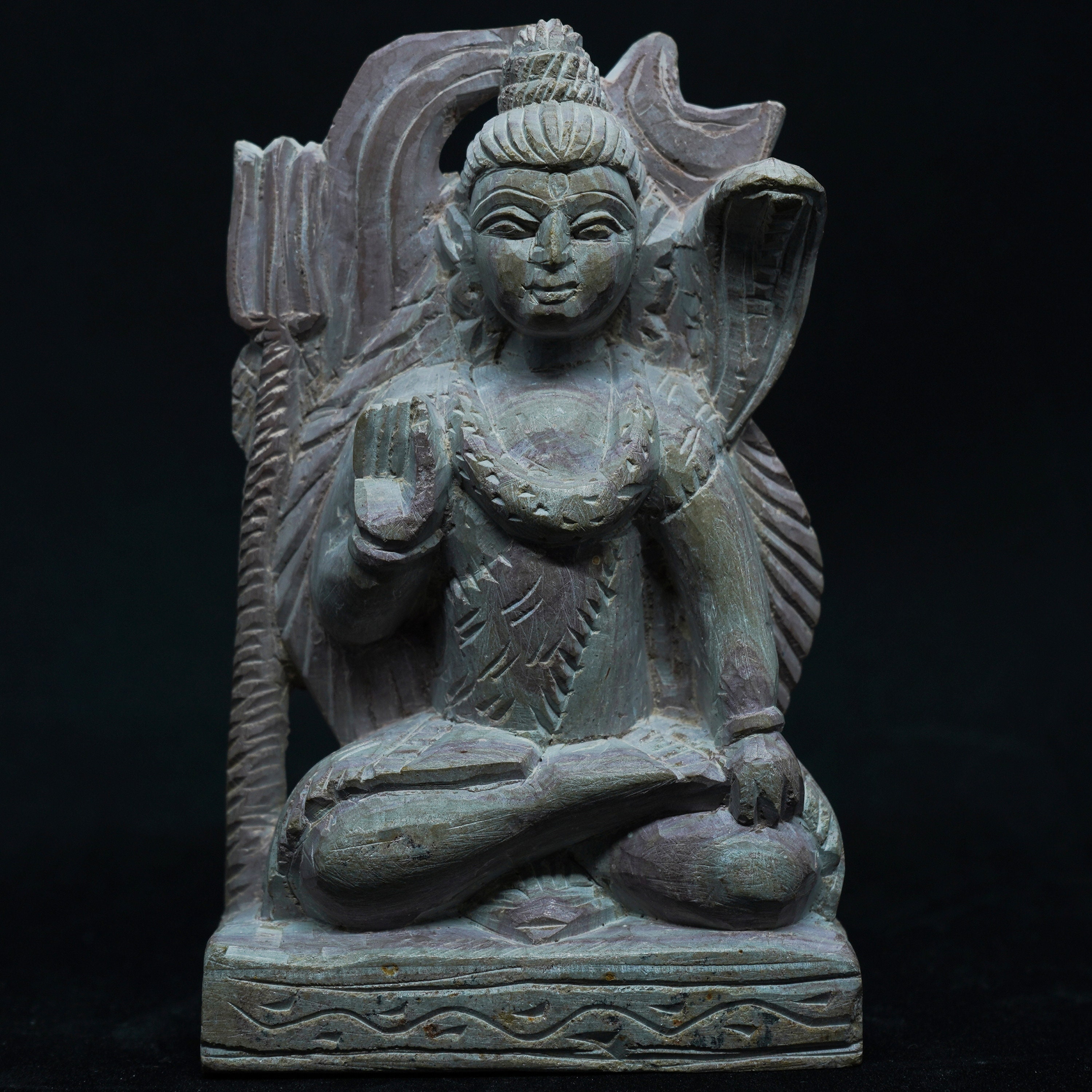 Monolithic Stone Meditating Shiva Statue Hand Sculpted Primitive Tribal ...
