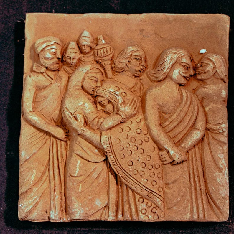 Handmade Terracotta Tiles Depicting Scenes of Mahabharat series 3 Set ...