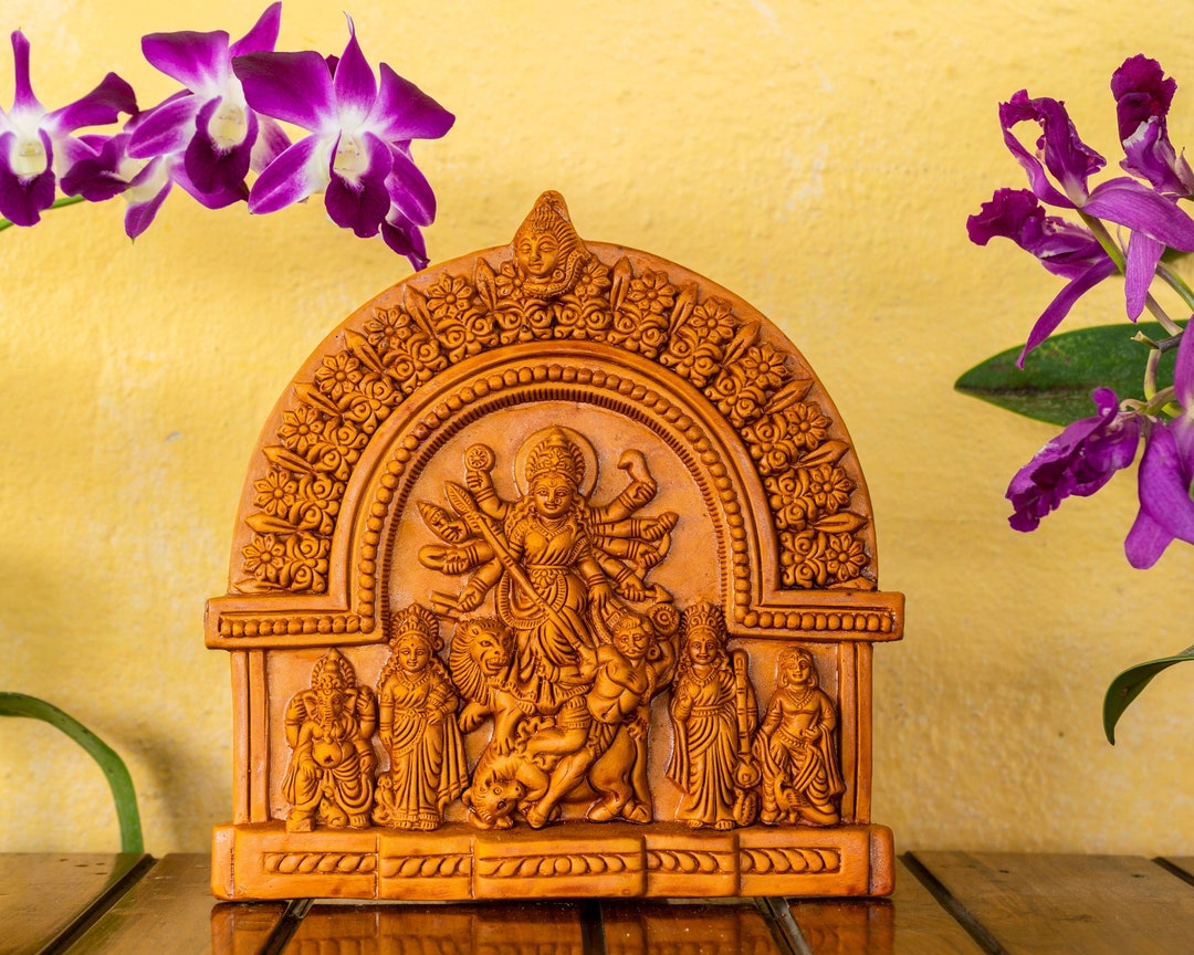 Mahishasura Mardini Maa Durga Statue With Family - Durga Wall Hanging ...