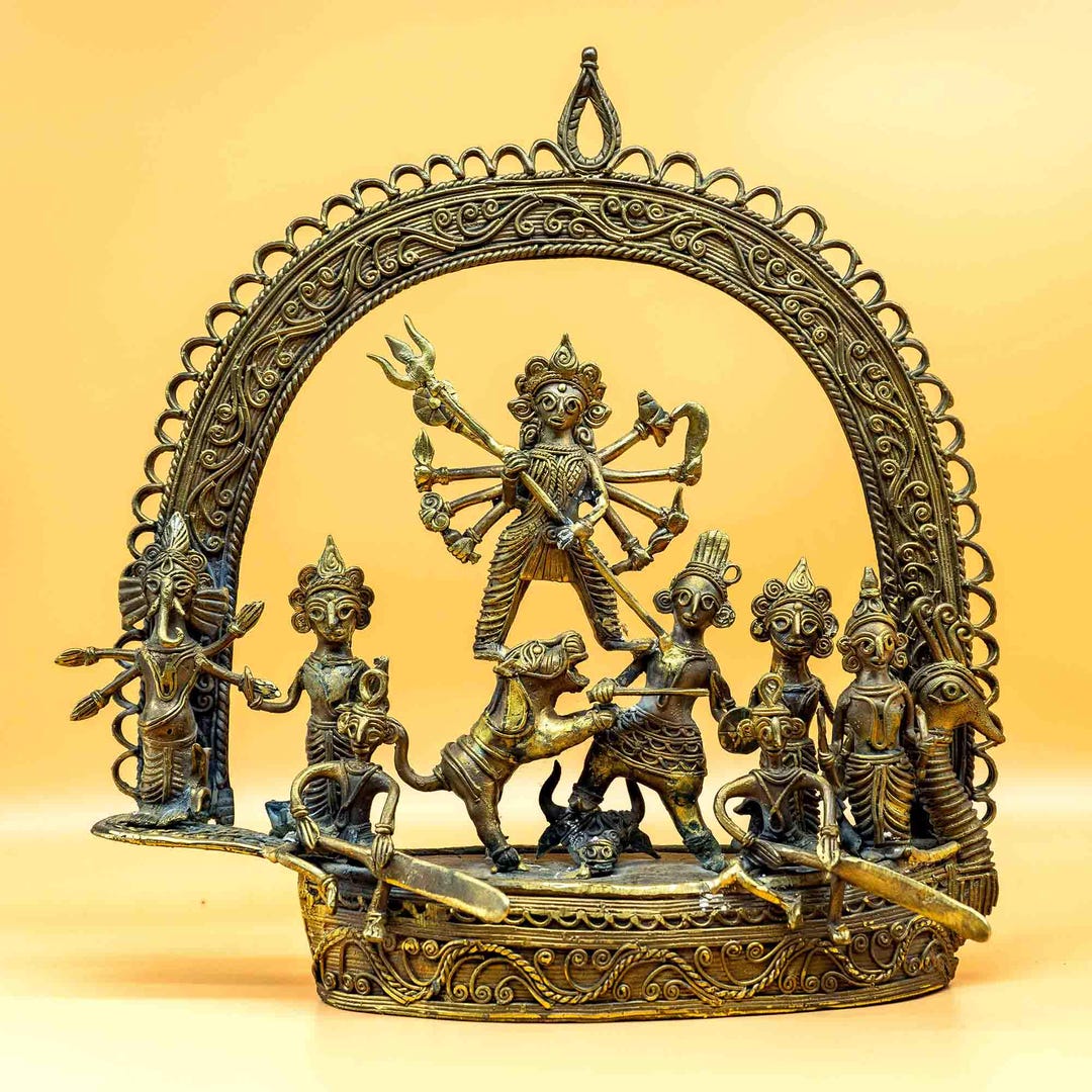 Dokra Durga Satue on Boat - Indian Brass Figurine- Dokra Handicrafts ...