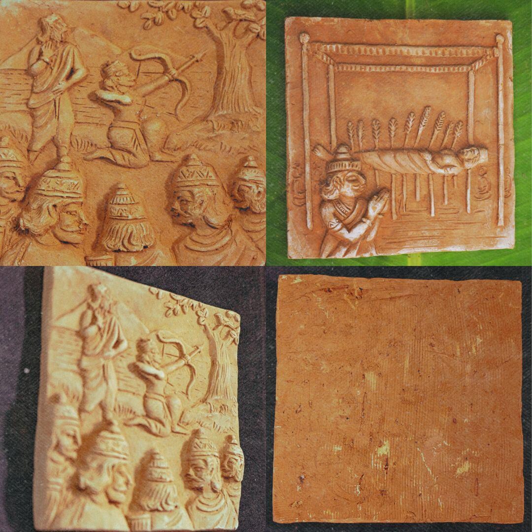 Handmade Terracotta Tiles Depicting Scenes of Mahabharat - Set of 2 ...