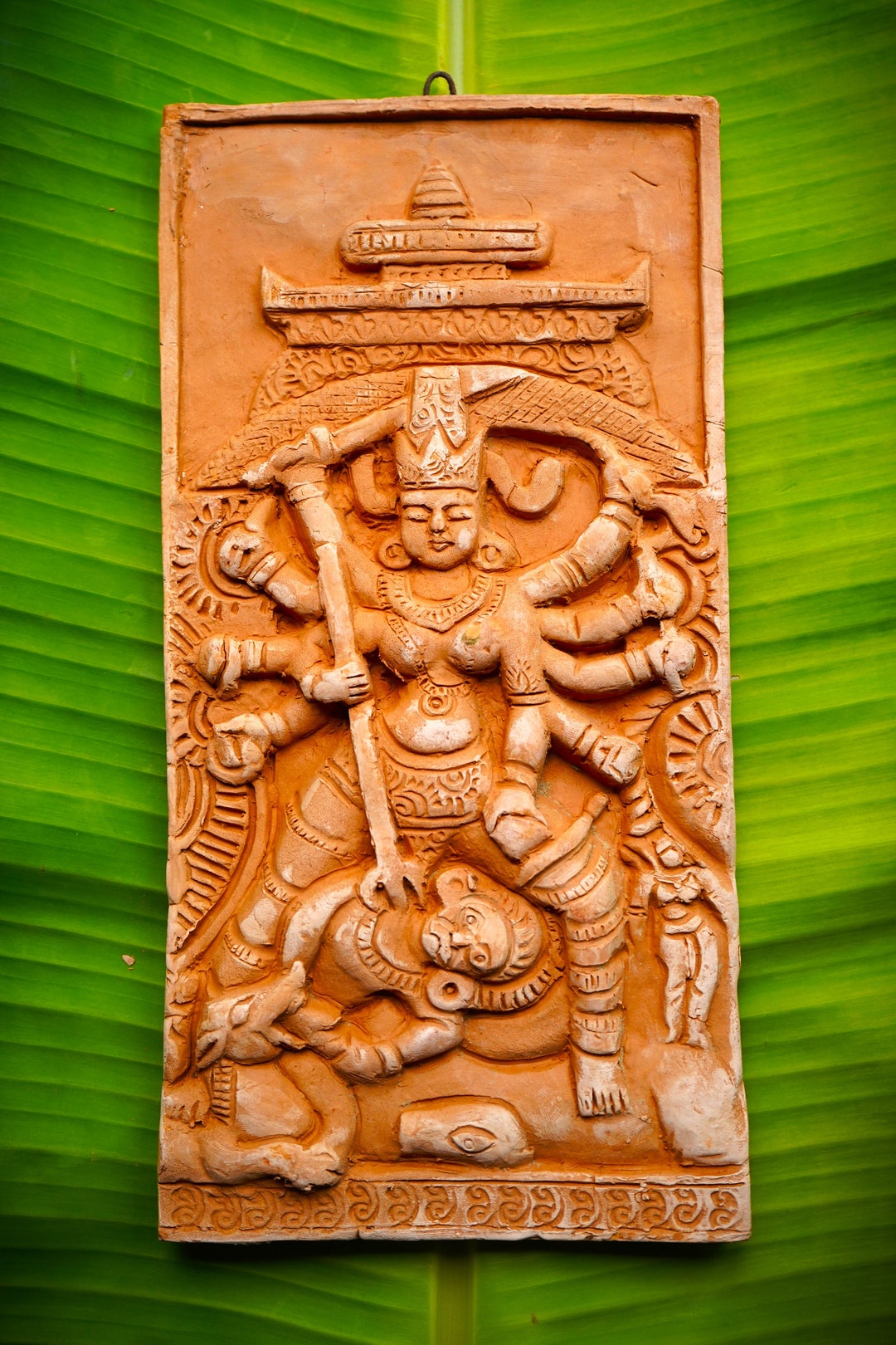 Mahishasura Mardini Maa Durga Idol - Durga Terracotta Tiles for Puja and Decoration - Hindu ...