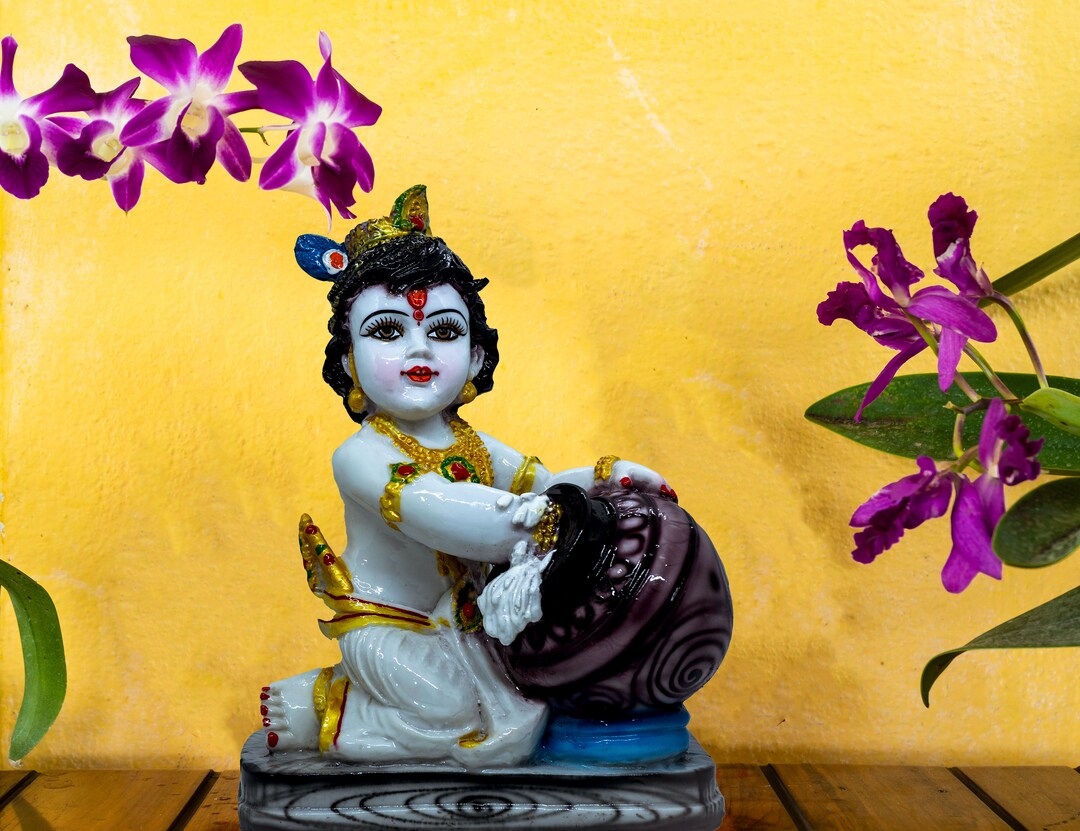 Marble Stone Laddu Gopal Idol Handmade and Handpainted Hindu God ...