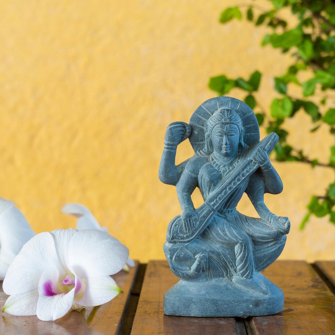 Beautiful Saraswati Murti: Stone Sculpture of Hindu Goddess of - Etsy