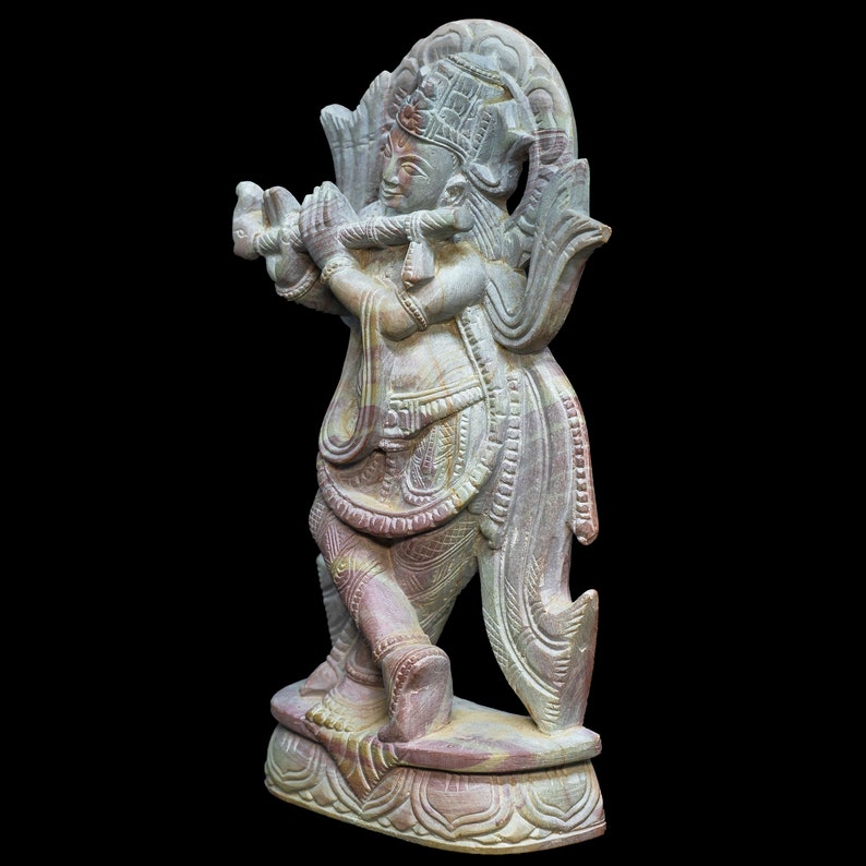 Monolithic Stone Hand Sculpted Krishna Statue Primitive Tribal Craft ...