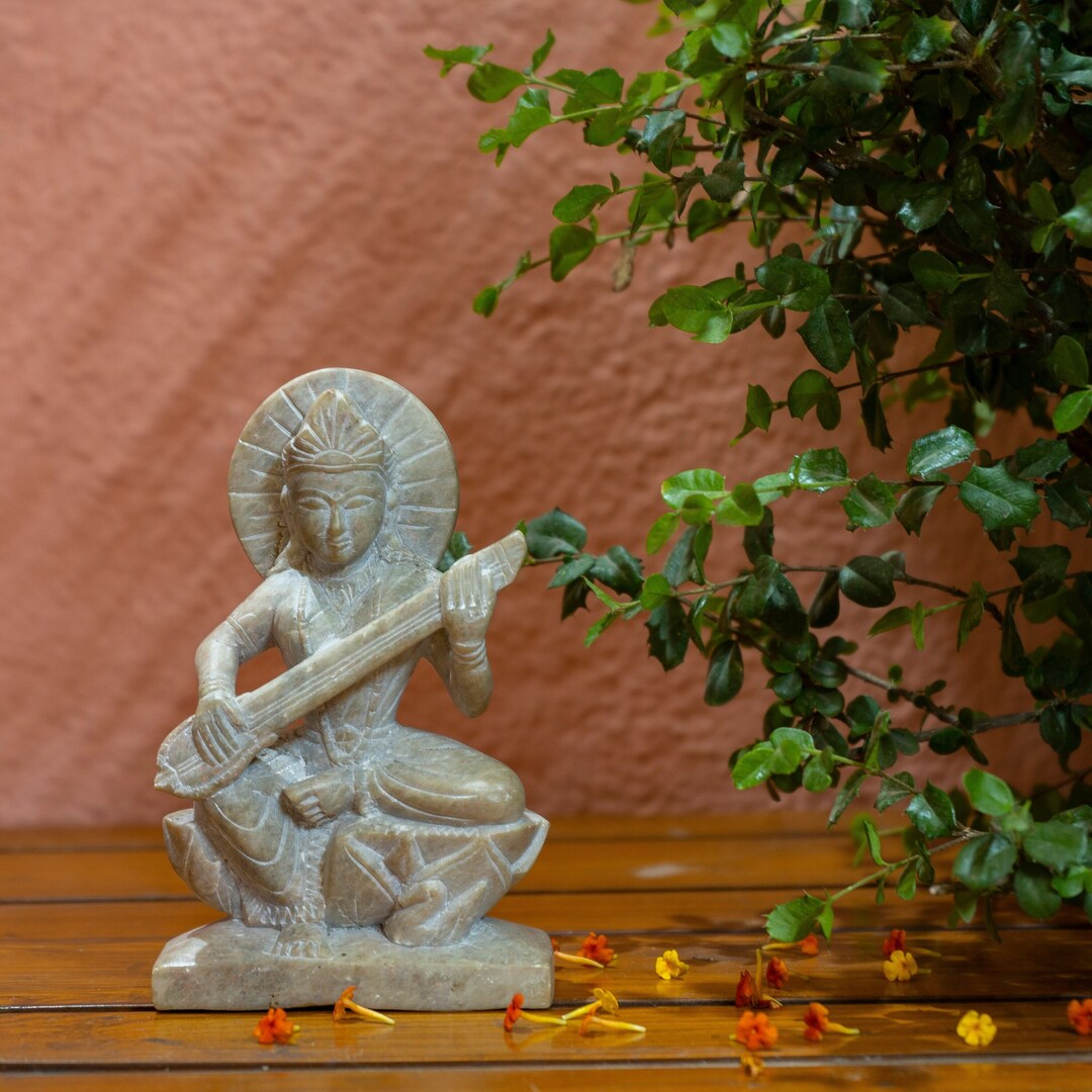 Beautiful Saraswati Murti: Stone Sculpture of Hindu Goddess of - Etsy