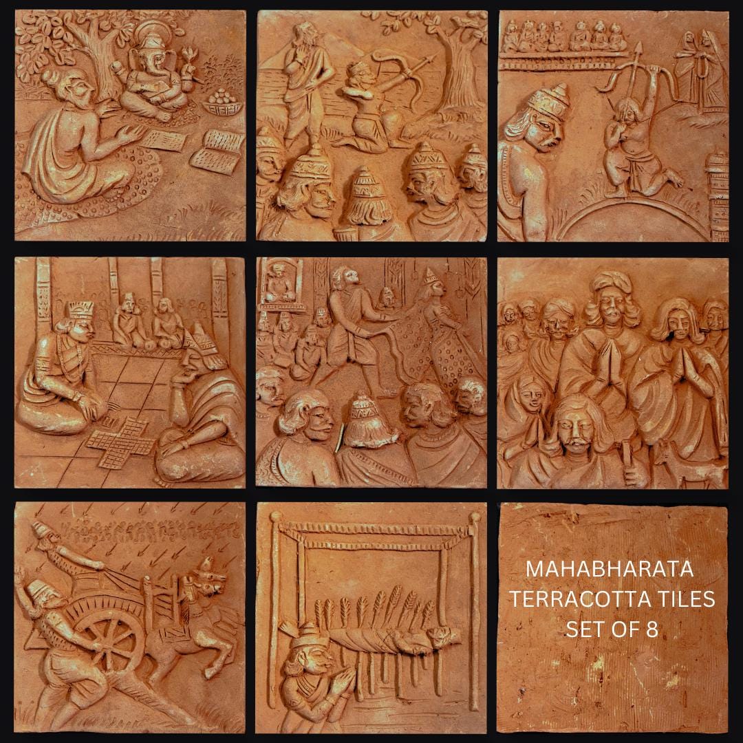 Handmade Terracotta Tiles Depicting Scenes of Mahabharat series Hindu ...