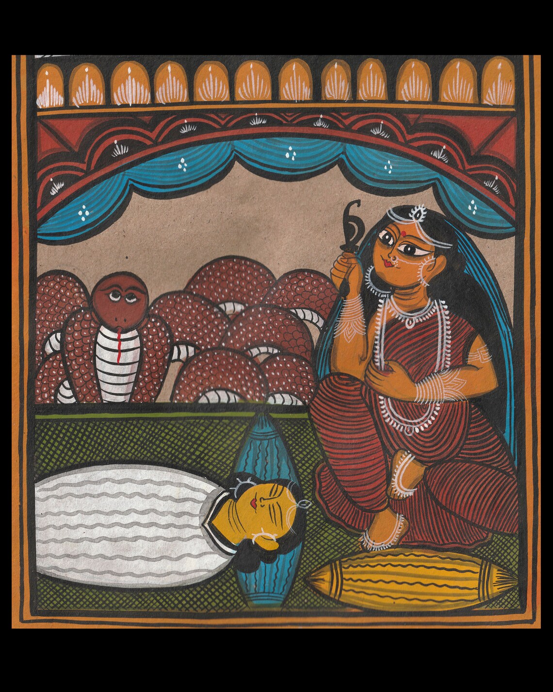 Snake Goddess Manasa Hand Painted Original Indian Folk Art - Etsy
