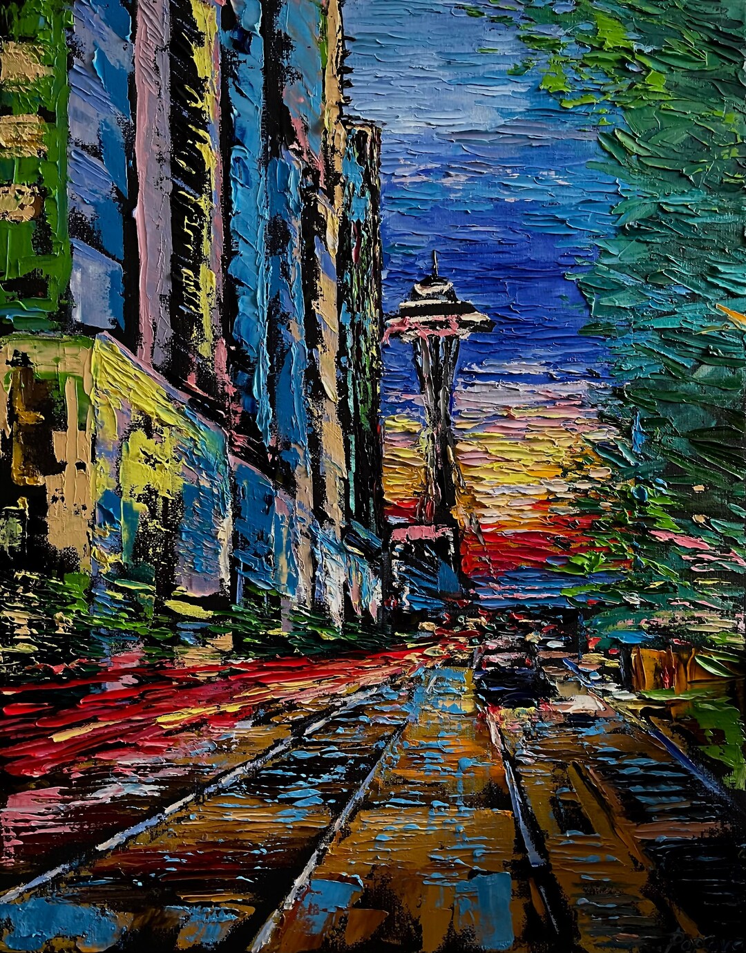Seattle Colorful Contemporary Original Art Textured Impasto Oil ...