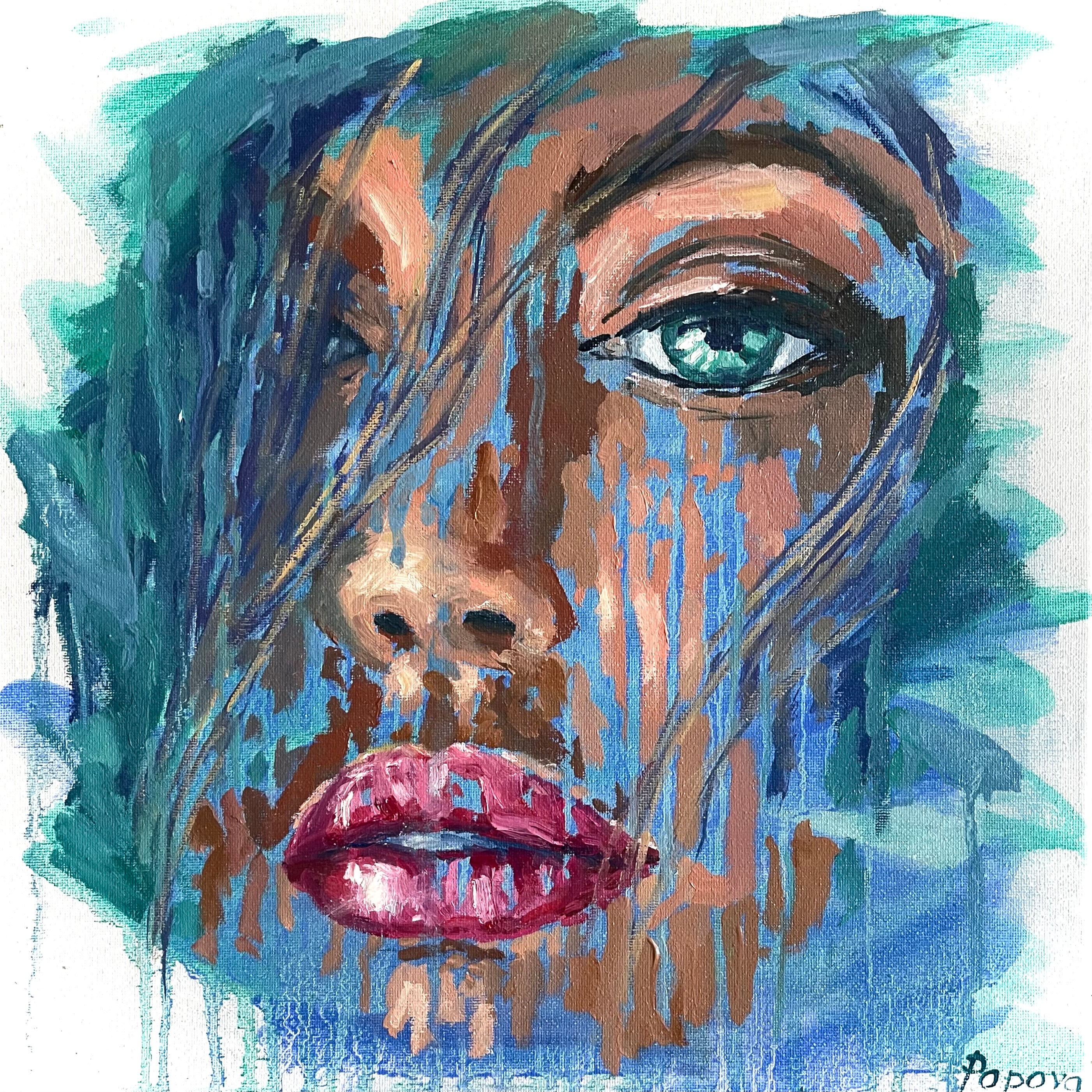 Woman Face Green Eyes Original Oil Painting Impressionist Impasto ...