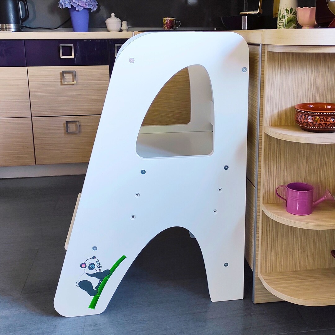 Kids Kitchen Tower PANDA White Jasmine, Montessori Tower, Toddler Stool ...