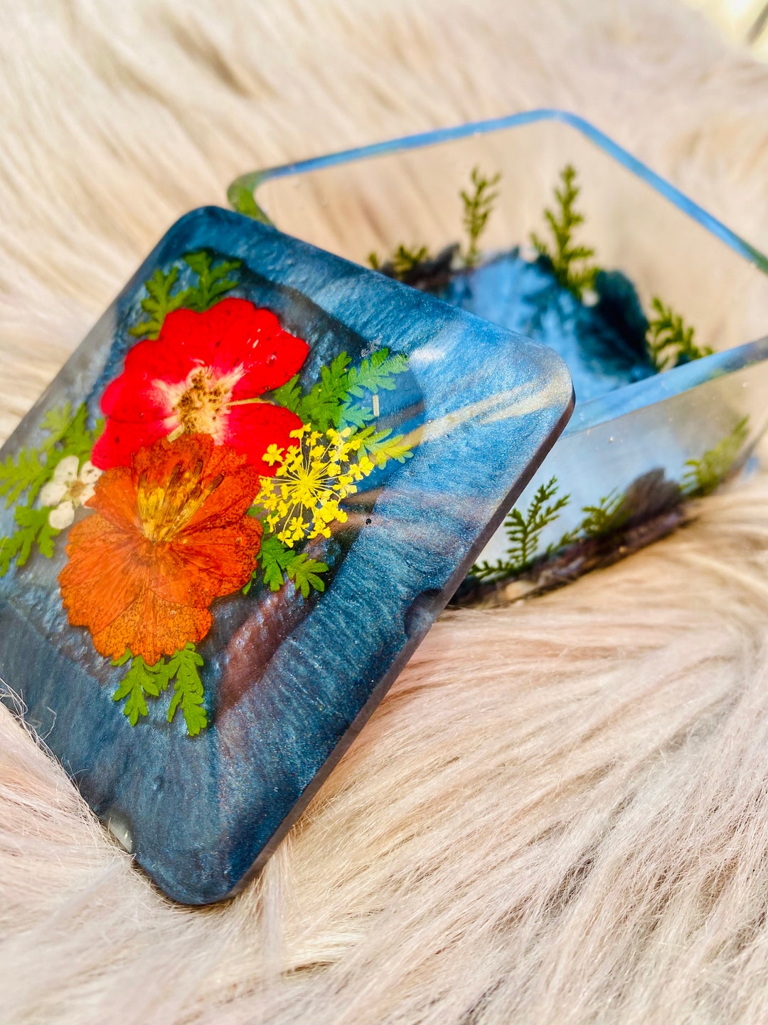 Floral & Navy Epoxy Resin Jewelry Box - Etsy