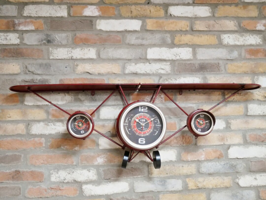 Aeroplane Clock Large Red Rustic Plane Clock Wall Shelf - Etsy