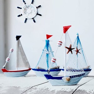 Wooden Sailboat Set of 4,handcrafted Sail Boat Decor Display With Fish ...
