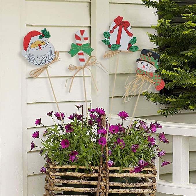 Christmas Decor Garden Stake Snowman Santa Claus Candy Box - Etsy