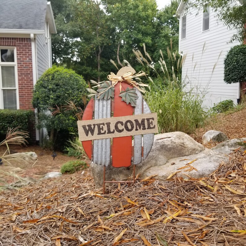 Metal Pumpkin Garden Stake Fall Decor Decorative Autumn Garden - Etsy