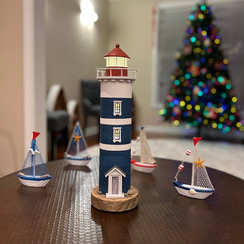 Wooden Lighthouse Decor With LED Light Decorative Nautical - Etsy