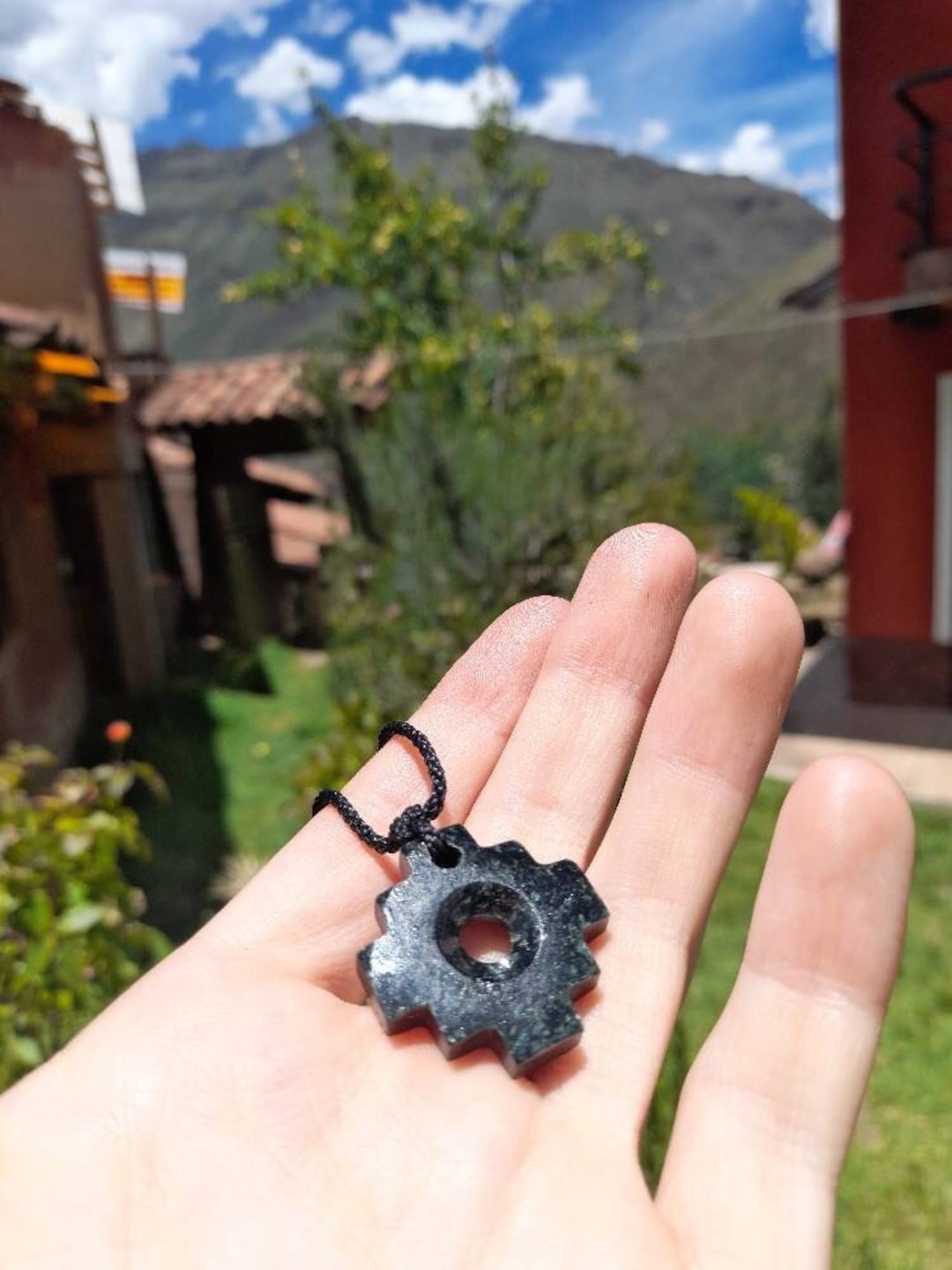 Chakana Necklace / Black Serpentine Stone Pendant With Inca Cross ...