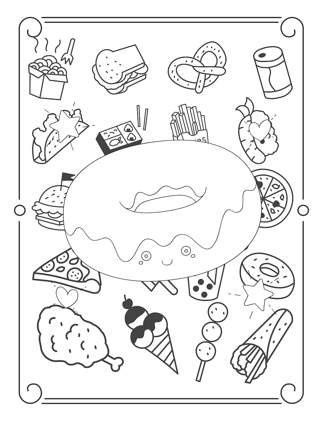 30 Printable Kawaii Food Coloring Pages - Etsy