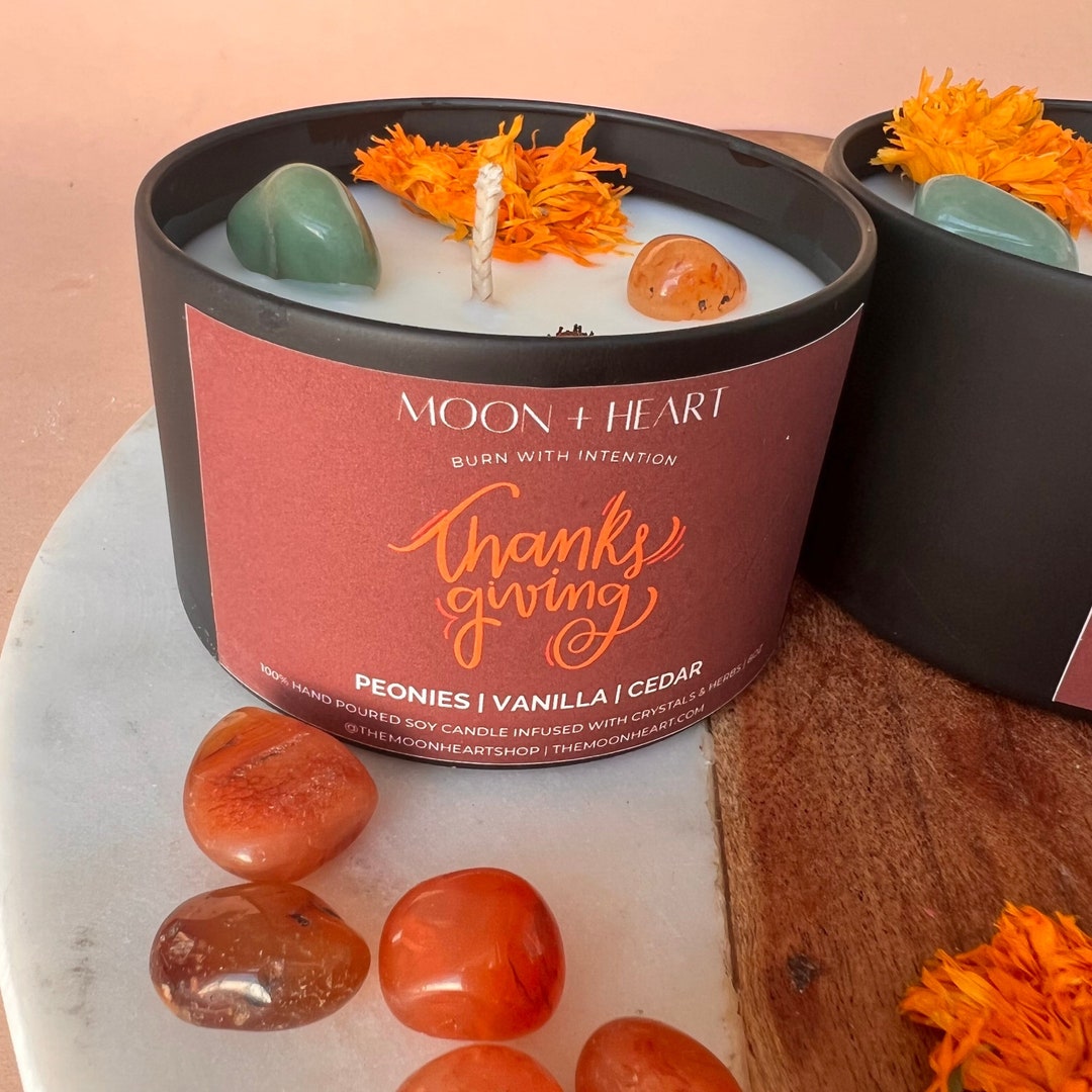 Thanksgiving Intention Candle: Crystal Infused Soy Candle - Etsy