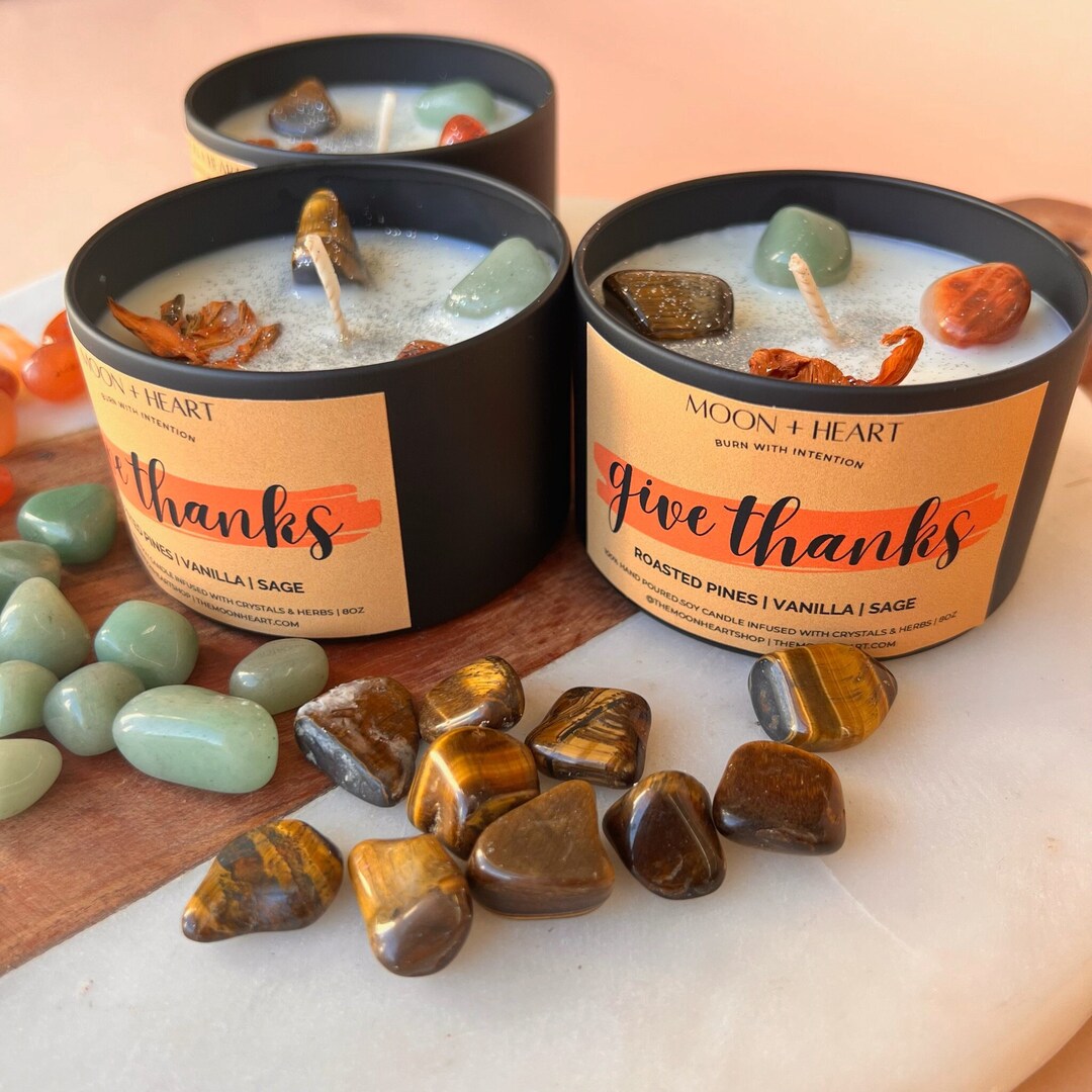 Thanksgiving Give Thanks Intention Candle With Crystals Manifestation ...