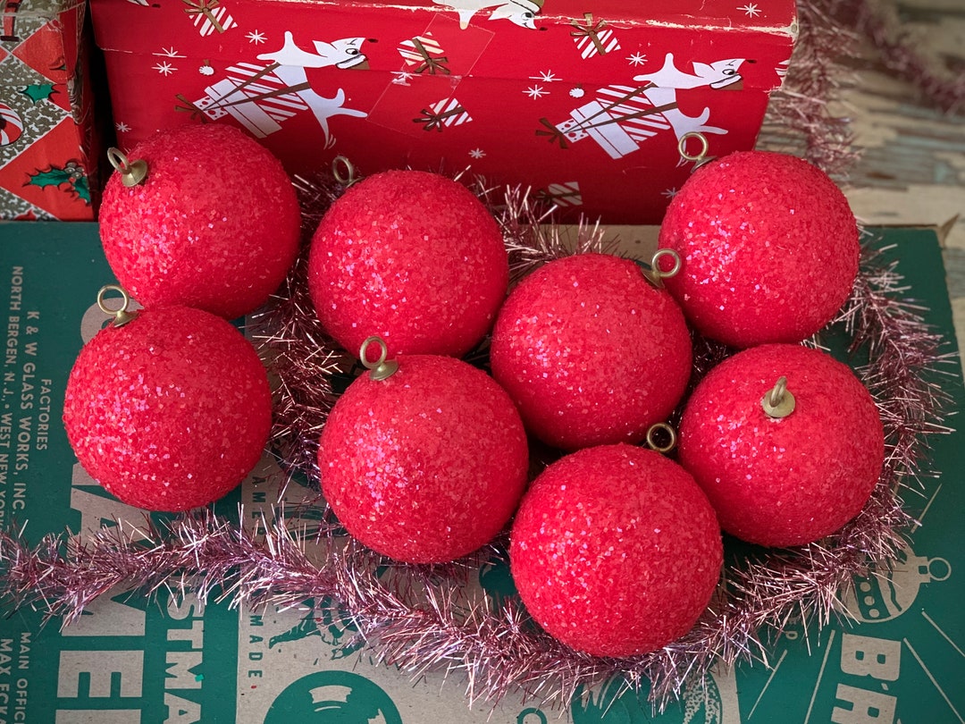 Vintage Set Sparkly Red Ball Ornaments Retro Frosted Styrofoam ...