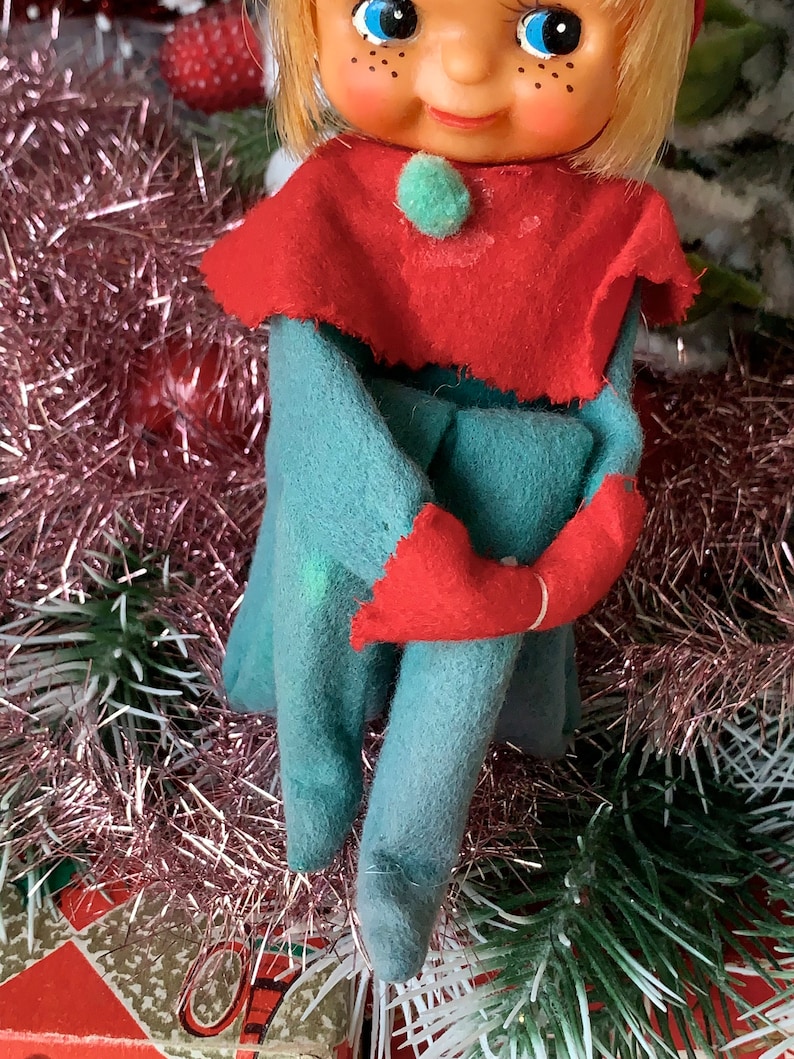 Vintage Christmas Girl Knee Hugger Elf Japan Shelf Sitter Pixie Doll - Etsy