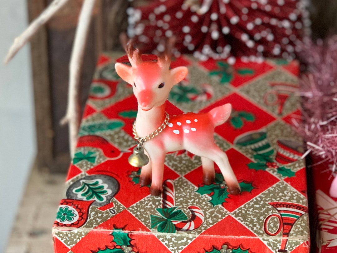 Vintage Miniature Reindeer Retro Japan Dark Pink Orange Red Mini ...