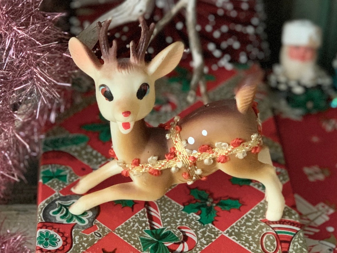 Vintage Retro Reindeer Cute Fancy Trim Christmas Deer Figurine ...