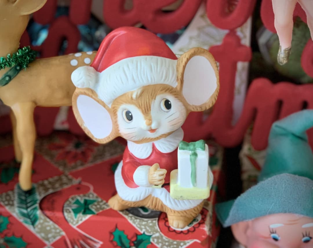 Vintage Christmas Mouse Figurine Cute Homco Ceramic Big Ear Santa Mouse ...