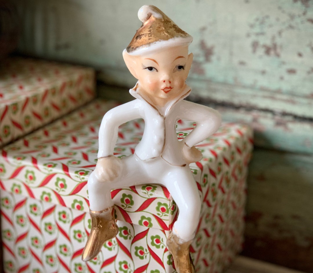 Vintage Elf Figurine Retro Shelf Sitter Ceramic Pixie Boy Christmas ...