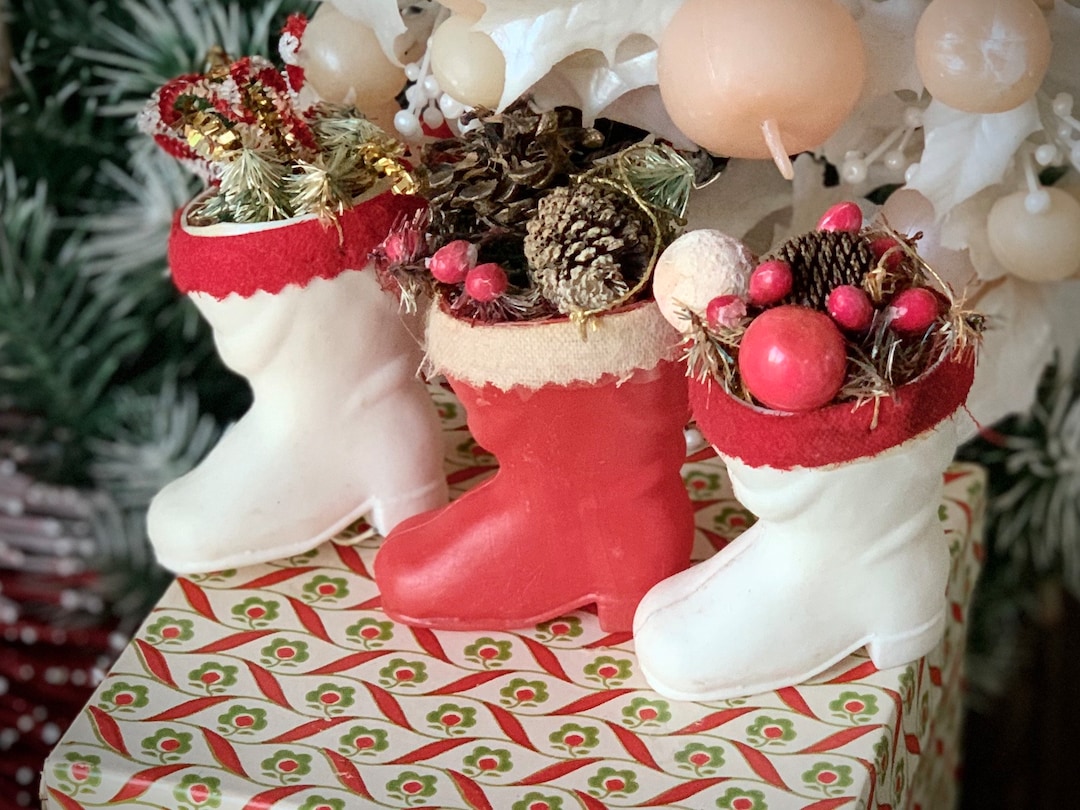Vintage Santa Boot Ornaments Mini Plastic Christmas Decoration Figurine ...