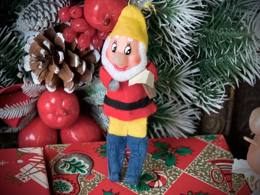 Vintage Elf Ornament Dwarf With Paper Hammer Christmas Pixie 4.5 Inch ...