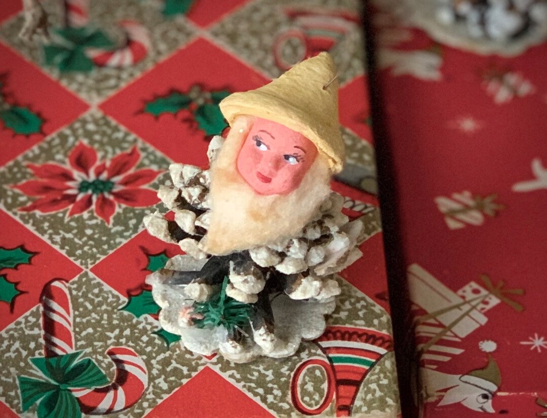 Vintage Pinecone Christmas Elf Ornament Pixie Gnome - Etsy