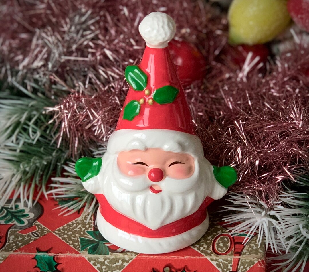 Vintage Santa Bell Figurine Retro Cute Painted Ceramic - Etsy