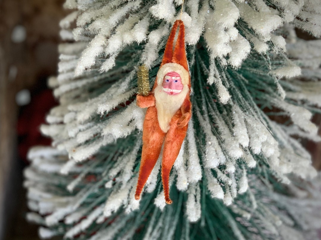 Vintage Chenille Pipe Cleaner Santa Ornament Mache Clay Face Christmas ...