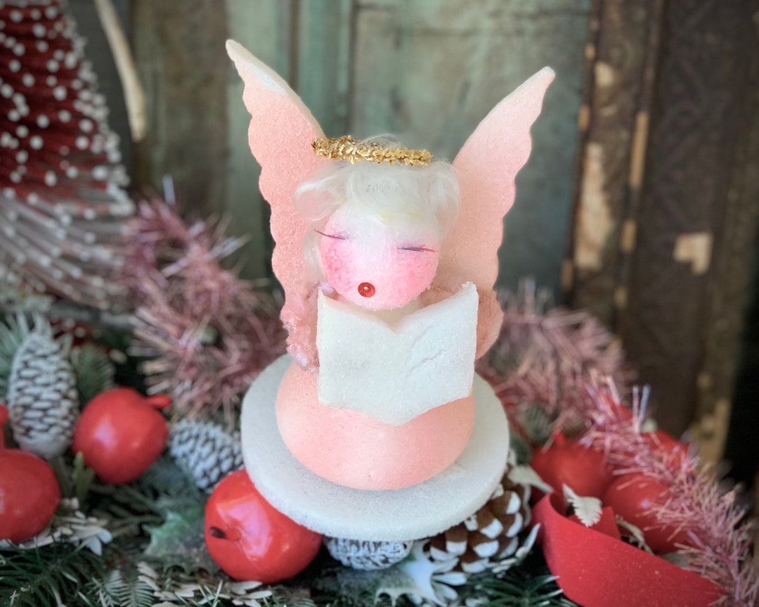 Vintage Pink Styrofoam Angel Retro Handmade Christmas Pixie Decoration ...