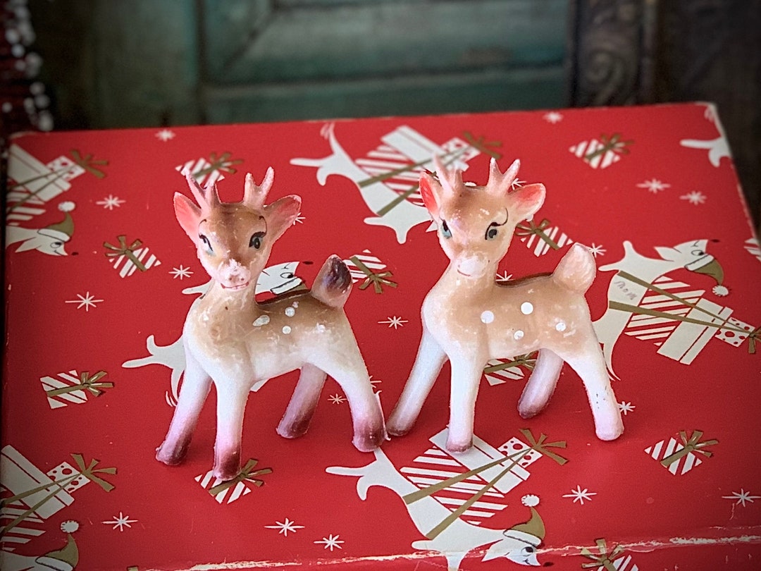 Vintage Pair Miniature Reindeer Shabby Brown Plastic Christmas Deer 3. ...