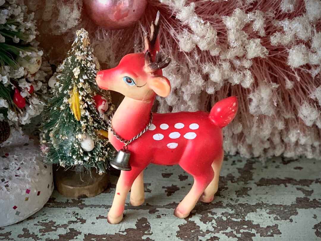 Vintage Red Christmas Reindeer Japan Deer Figurine Decoration 5.75 Inch ...