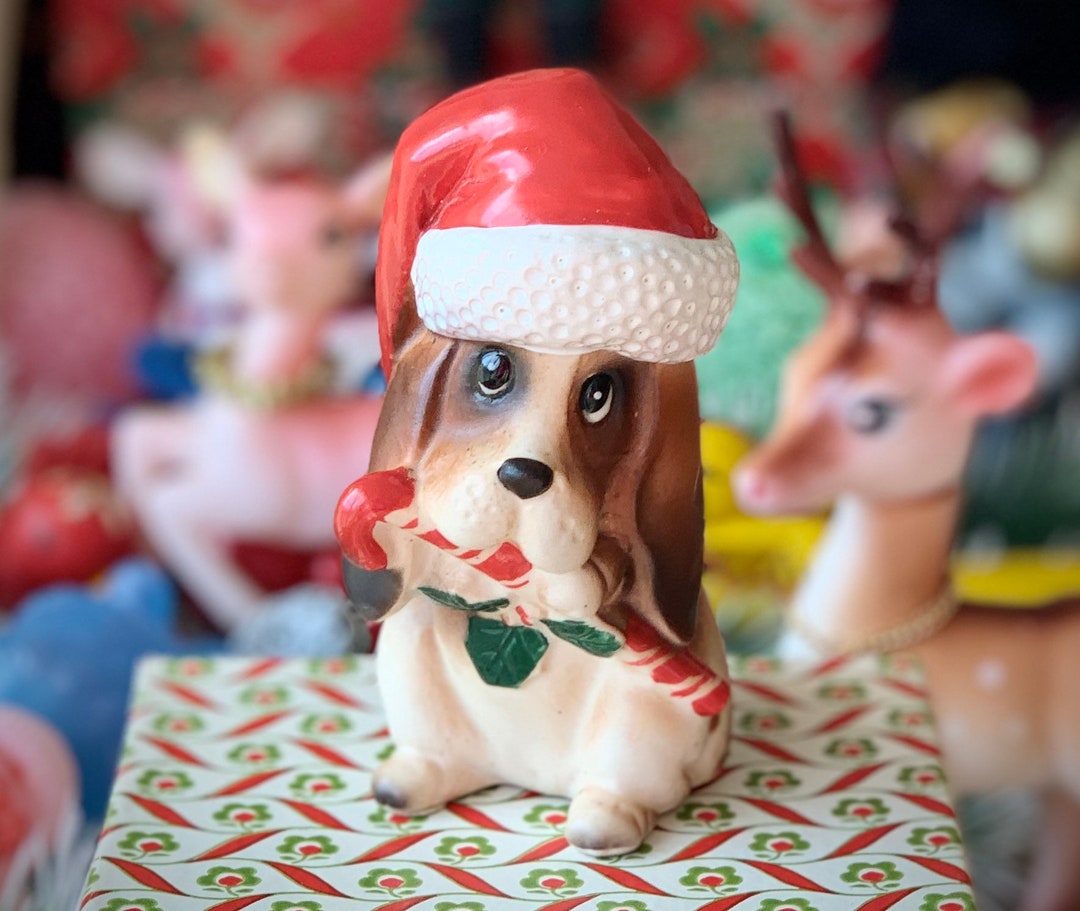 Vintage Santa Hat Puppy With Candy Cane Figurine Retro Japan Ceramic ...