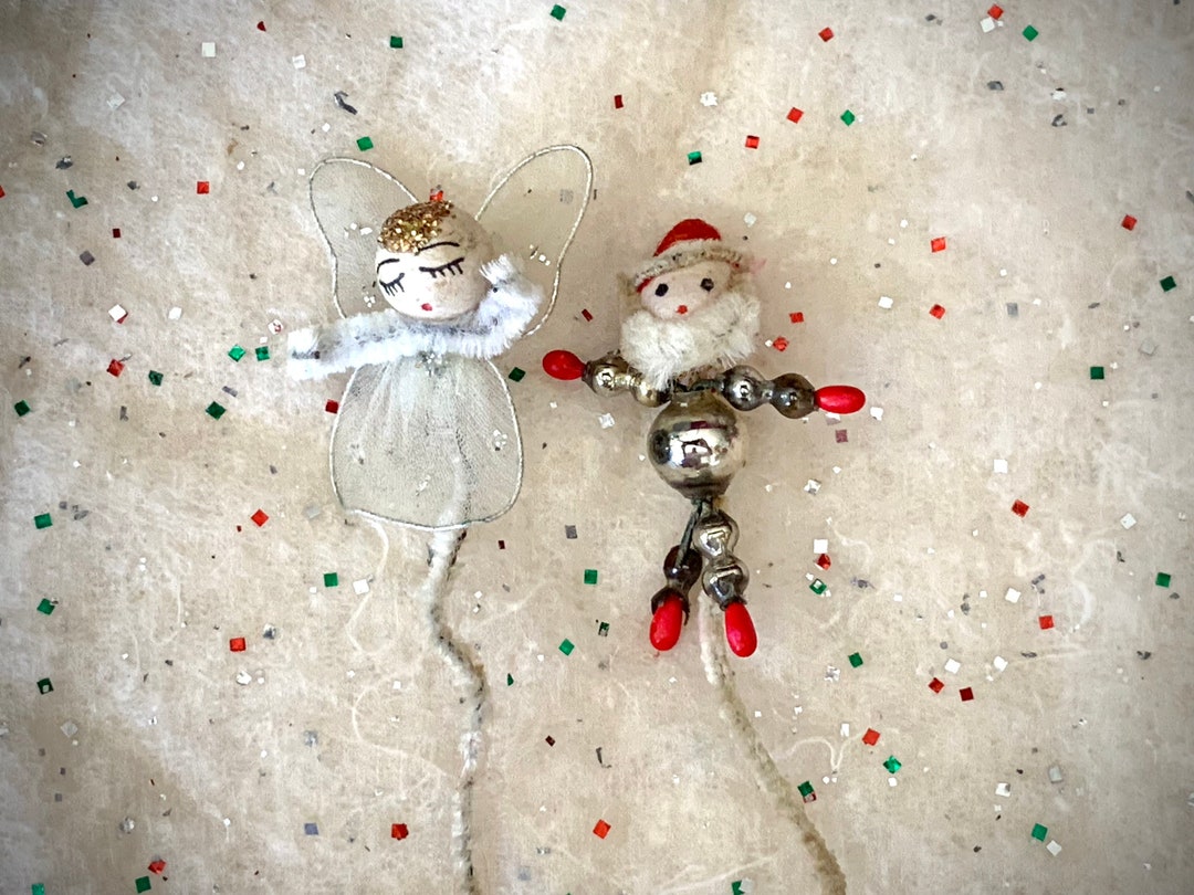 Vintage Pair Miniature Spun Cotton Head Package Ties Pipe Cleaner Stem ...