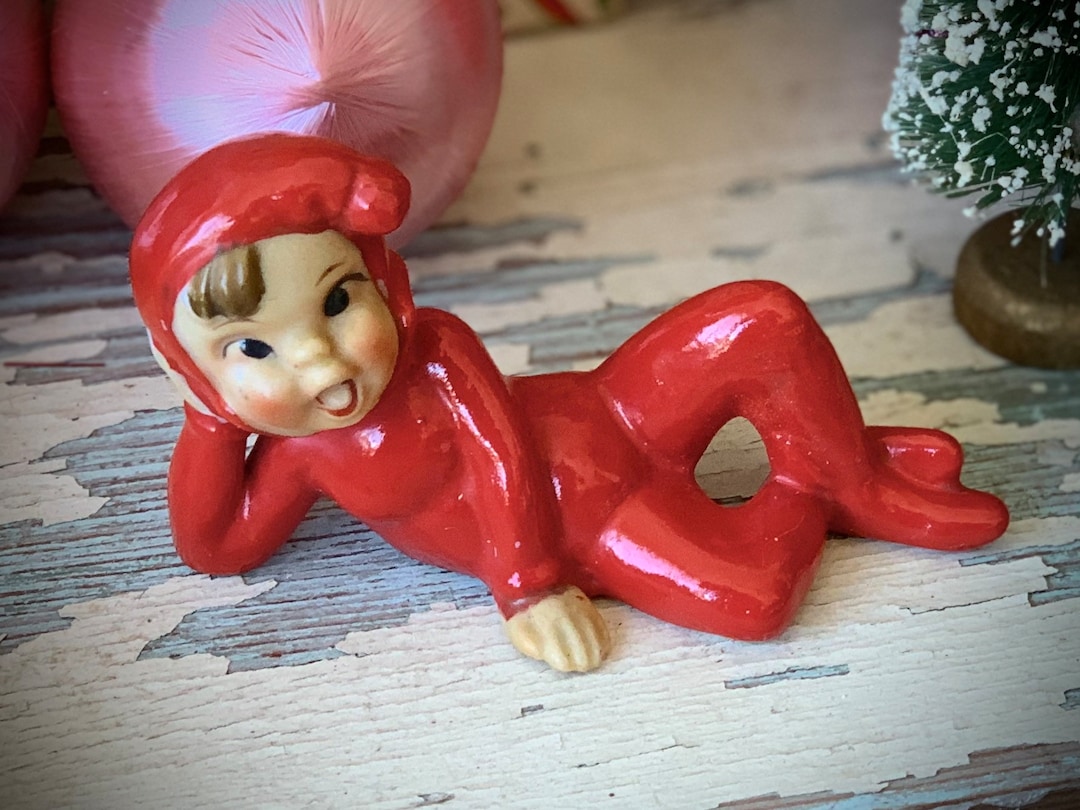 Vintage Ceramic Christmas Elf Figurine Lounging Japan Pixie - Etsy