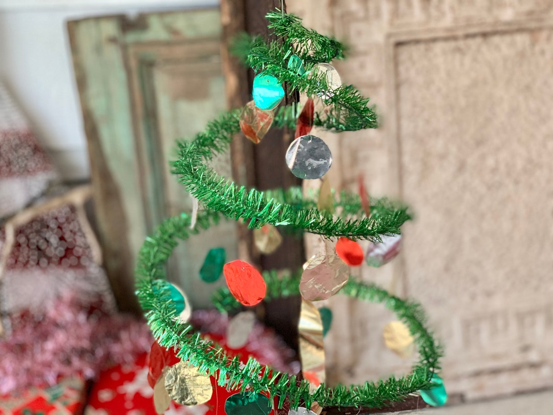 Vintage Small Hanging Tinsel Tree Retro Spiral Mobile Christmas Tree ...