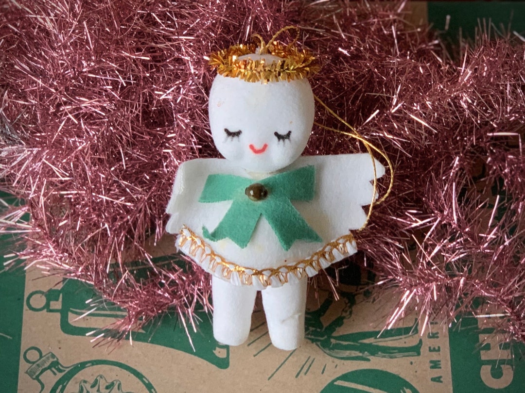 Vintage Snow Pixie Angel Ornament Retro Flocked Snowbaby Christmas ...