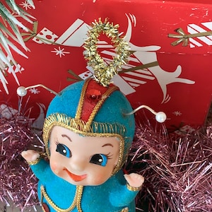 Vintage Anthropomorphic Pixie Bug Ornament Retro Flocked Beetle Boy ...