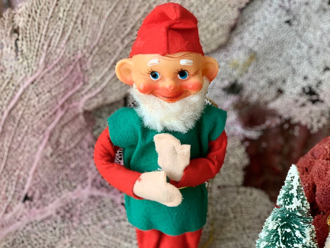 Vintage Elf Figurine Retro Bearded Christmas Pixie Ornament Doll ...