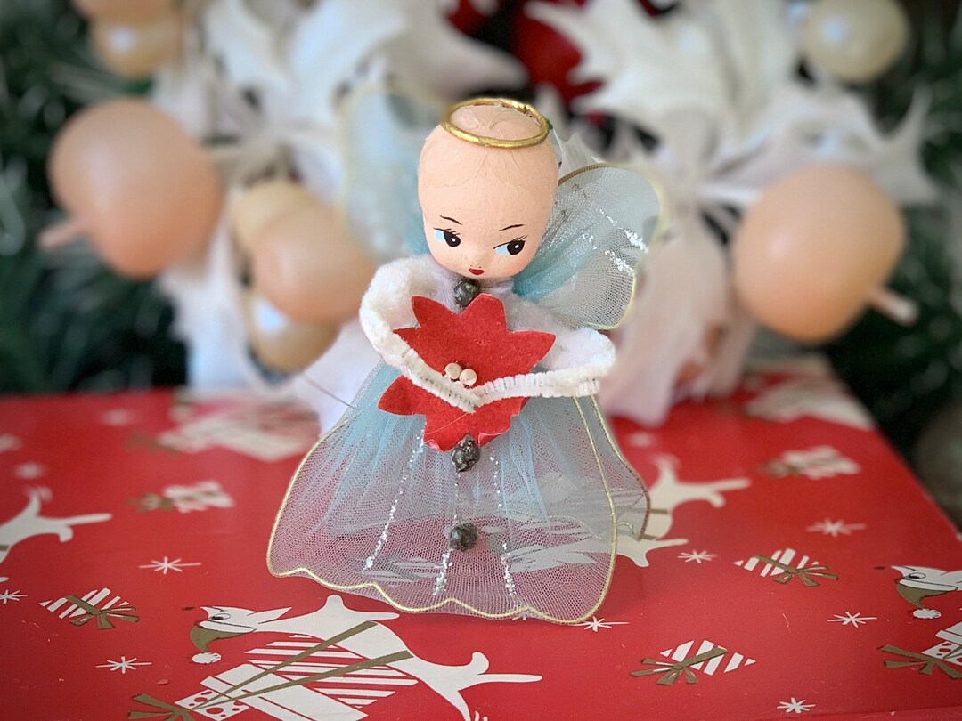 Vintage Mini Blue Angel Ornament Retro Japan Miniature Wire Netting ...